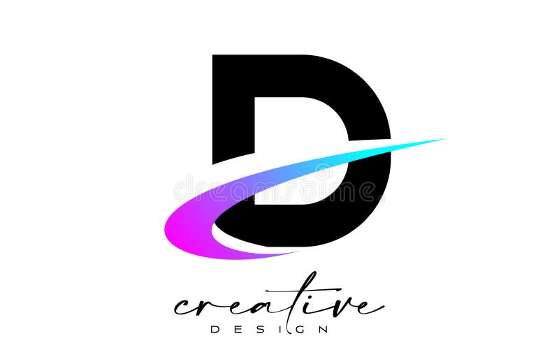 D Letter Logo Design with Creative Purple Blue Swoosh. Letter D Initial ...