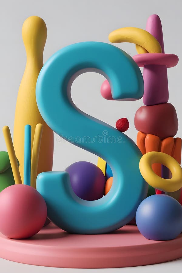 3D Letter S Render Surrounded by Colorful Playful Objects Stock ...