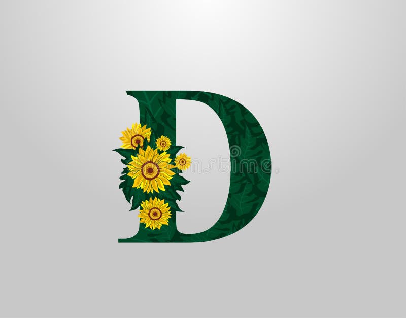 D Letter with Sunflower Vector Design. Flower D Logo Icon Stock Vector ...
