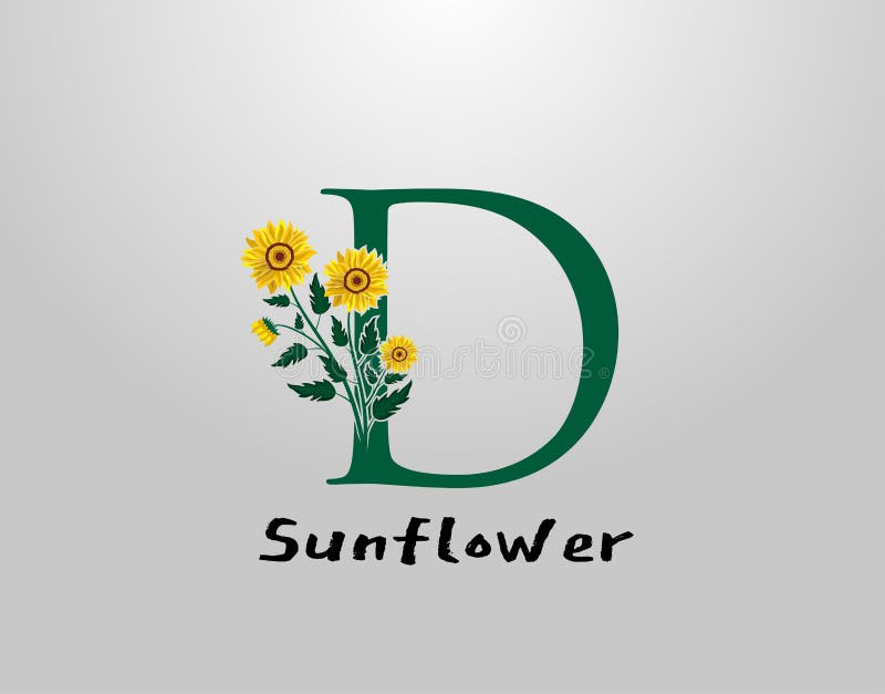 D Letter with Sunflower Vector Design. Flower Plant D Logo Icon Stock ...