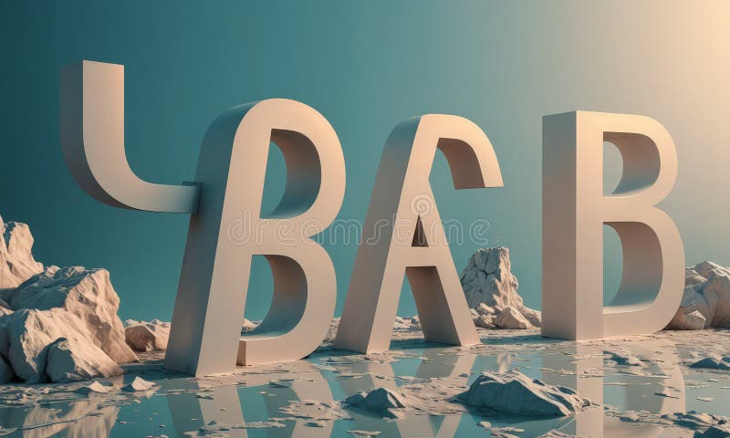 3D the Letters "BAB" in White, with Rocky Landscape and Blue Sky in the ...