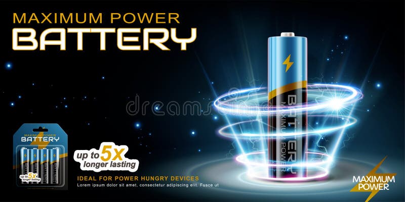 3D Li-Ion AA Battery Banner Ad Stock Vector - Illustration of abstract ...