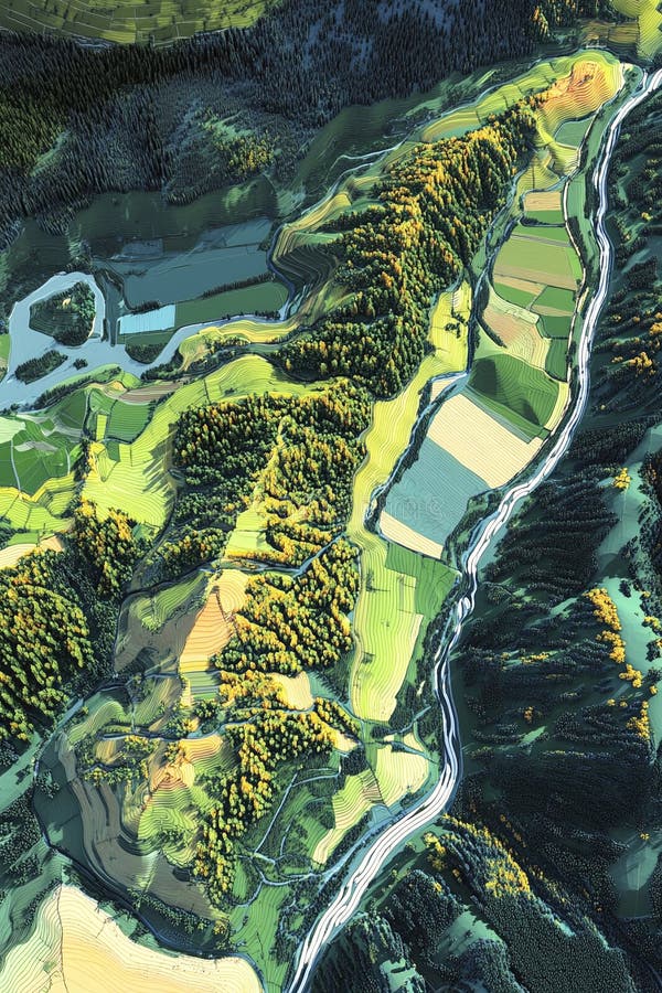 3D LiDAR GIS Map of a Rural Area Highlighting Elevation Forest Density ...