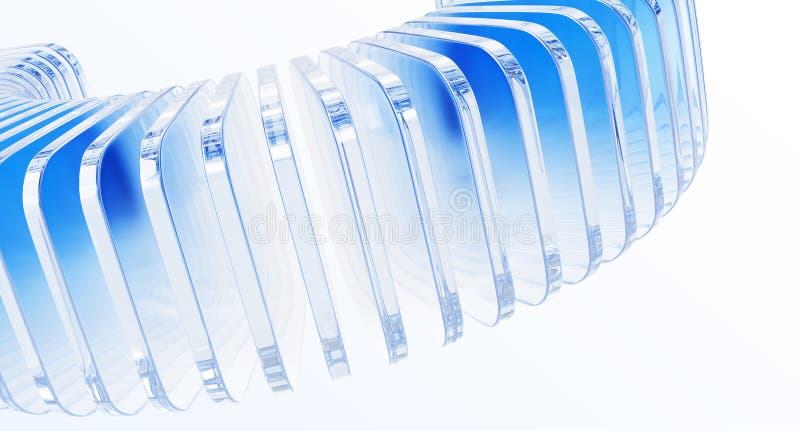 3d Light Blue Background with Row of Glass Transparent Square Plates ...