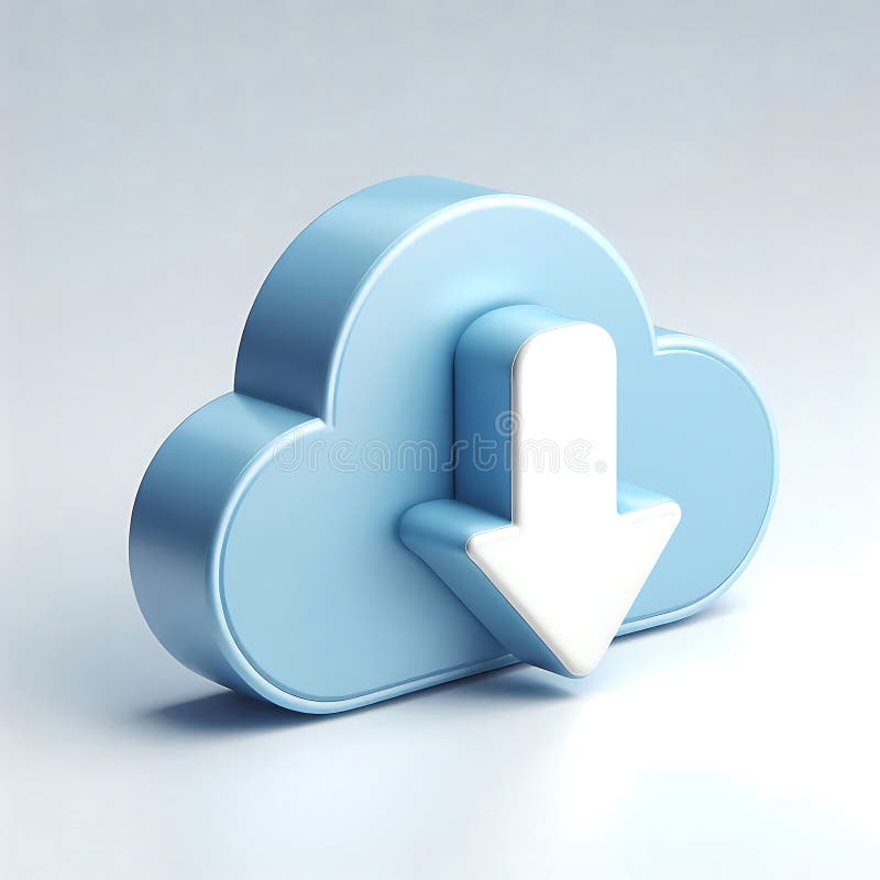 3D Light Blue Cloud Download Icon Stock Illustration - Illustration of ...