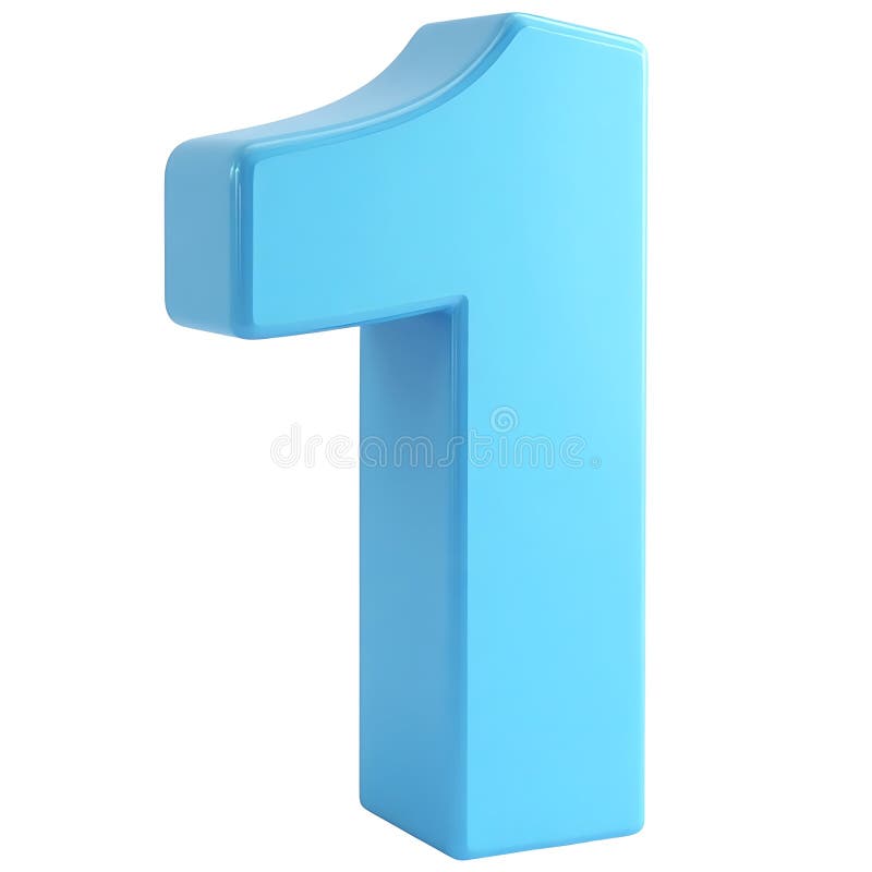 3D Light Blue Plastic Number One Icon White Background Stock ...