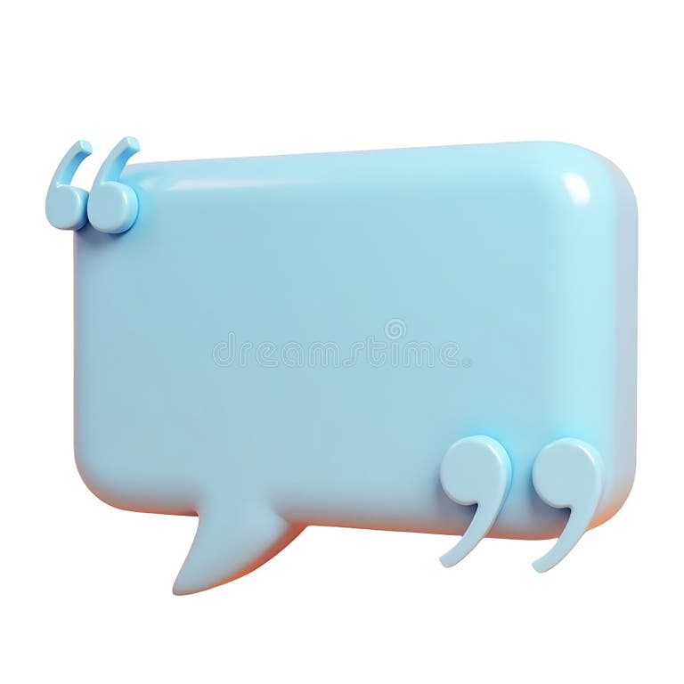 3D Light Blue Quote Bubble Icon Plastic Design White Stock Illustration ...