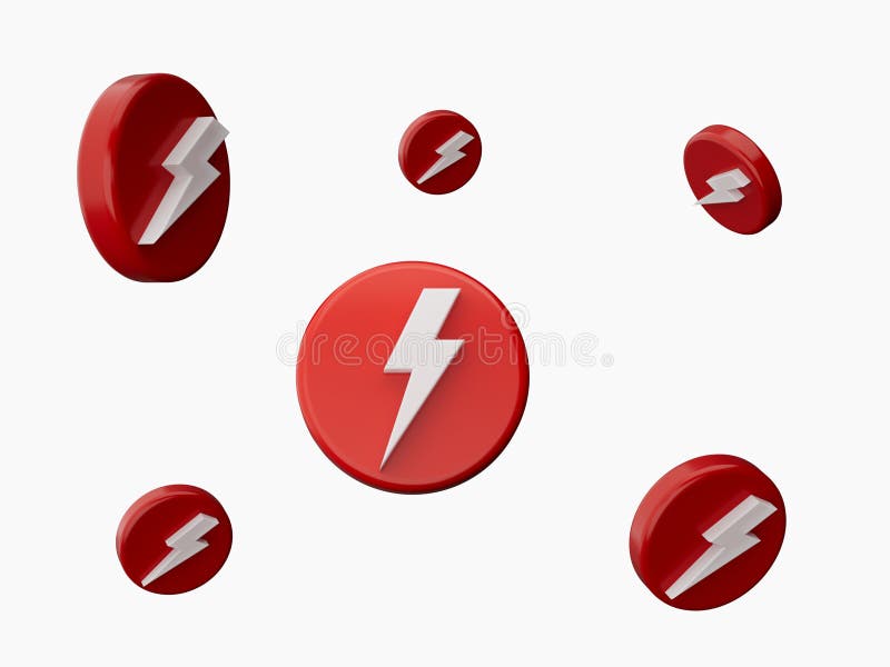 3d Light Bolt Icon on Red Circle Many Icons Flying 3d Illustration ...
