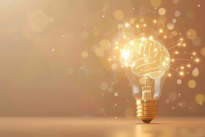 A 3D Light Bulb with a Brain Composed of Light Rays Floating on a ...