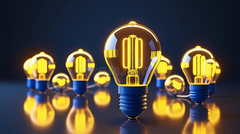 3D Light Bulb with Bright Filament. Innovative Idea Stock Photo - Image ...