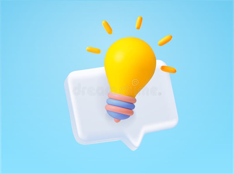 3d Light Bulb with Chat or Thinking Bubble, Minimal Style, Isolated on ...
