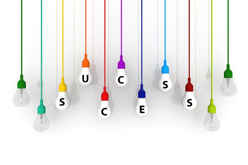 3D Light Bulb Colorful Success Concept on White Background Stock ...