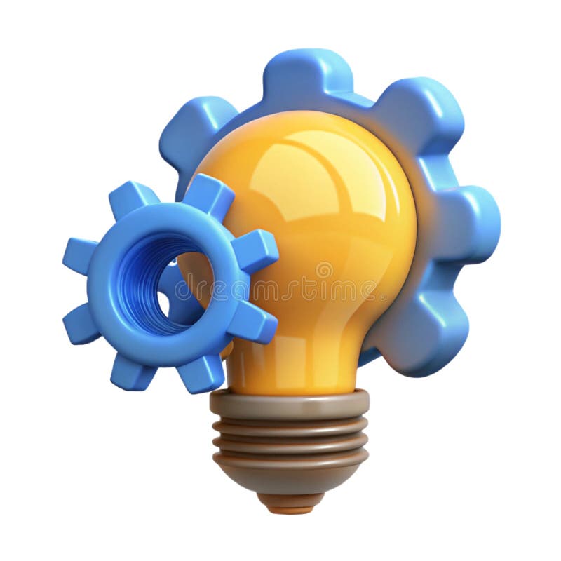 3D Light Bulb with Gears and Cogs Working Together on White Stock ...