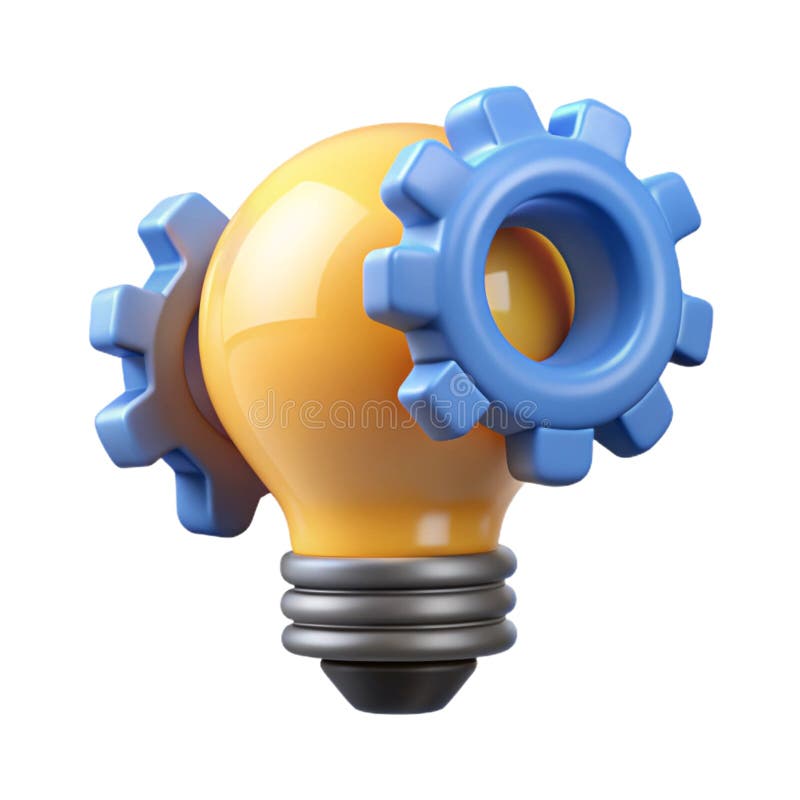 3D Light Bulb with Gears and Cogs Working Together on White Stock ...