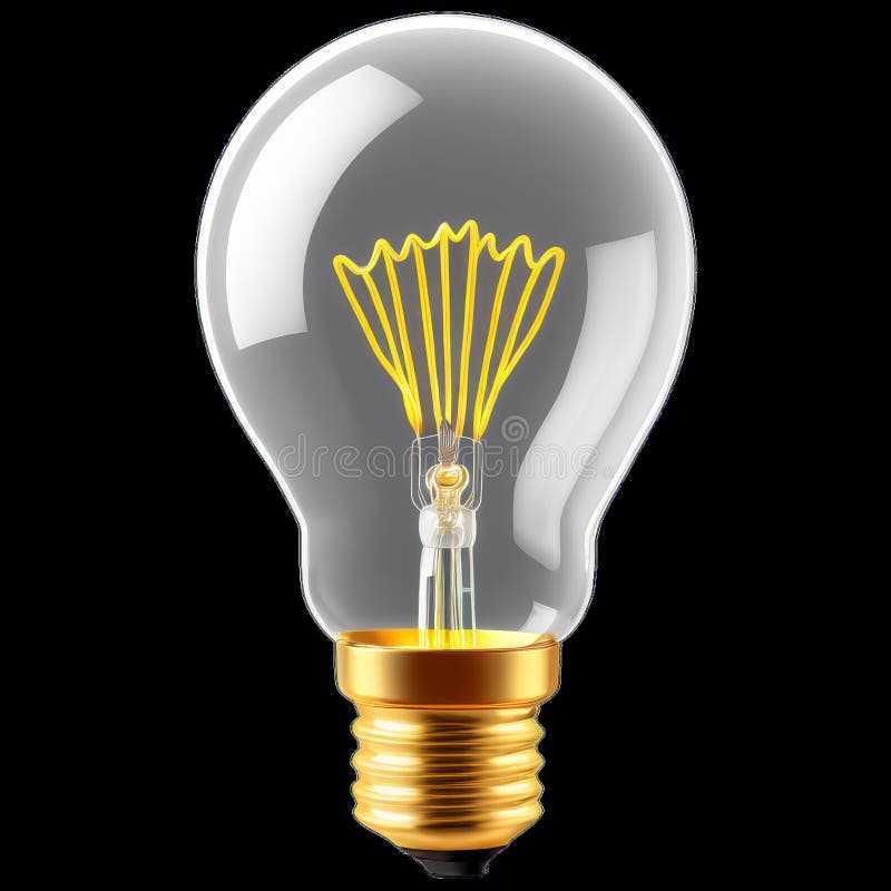 3D Light Bulb with Glowing Filament, Transparent Background Stock Photo ...