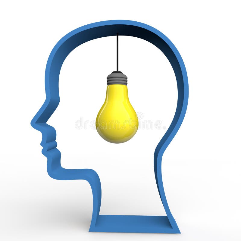 3d Light Bulb in Human Head Shape Stock Illustration - Illustration of ...