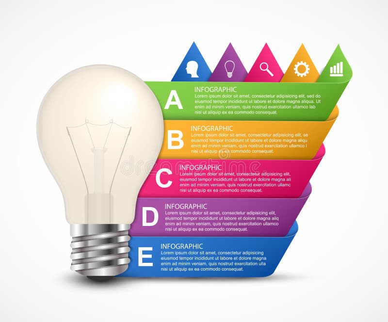 3D Light Bulb Infographics Design Template. Stock Vector - Illustration ...