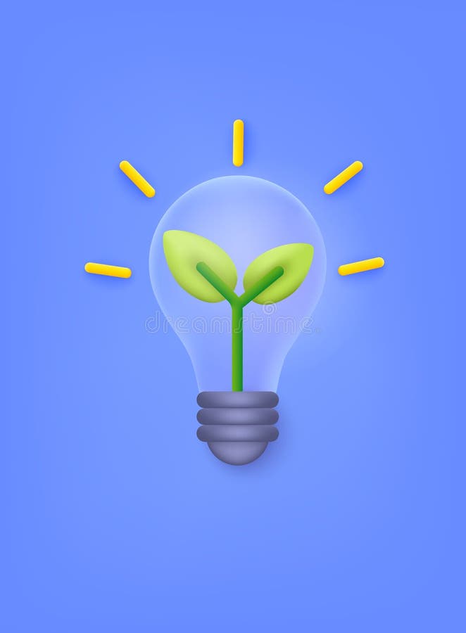 3d Light Bulb with Leaves Icon. Render Light Bulb for Eco Energy ...