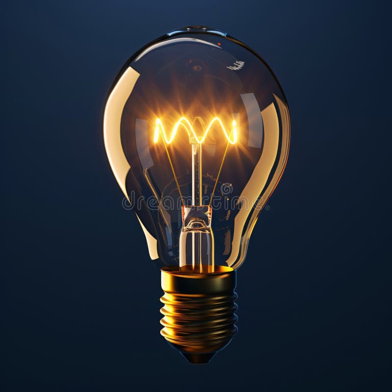 3d Light Bulb Shining Isolated on Navy Dark Blue Background. Creativity ...