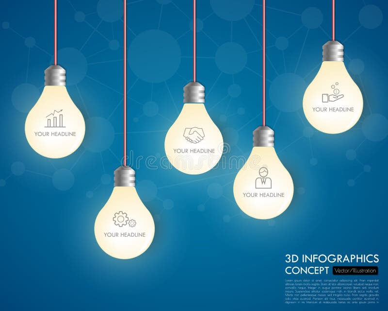 3d Light Bulb Timeline Infographics with Icons Set. Vector ...