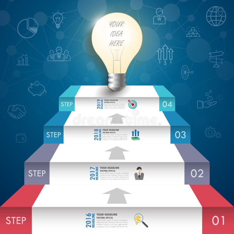 3d Light Bulb Timeline Infographics with Icons Set. Vector ...