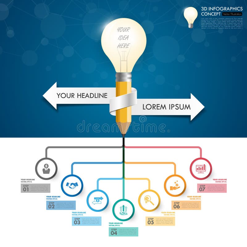 3d Light Bulb Timeline Infographics With Icons Set. Vector ...