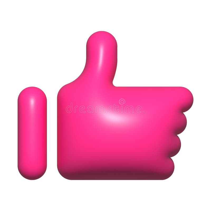 3D Like Icon Pink, Hand Thumb Up for Button Stock Illustration ...