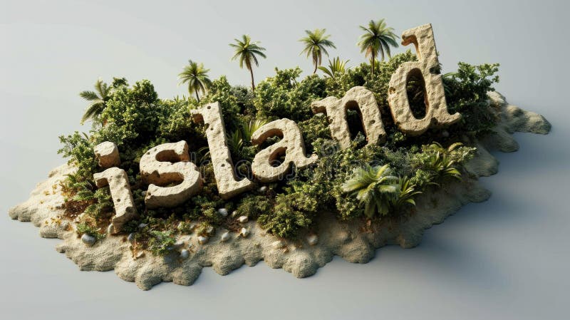 A 3d-like Scene with Island and a Word Island on it, AI Stock ...