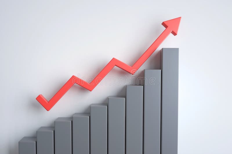 3D Line Chart with a Red Arrow Shows Growth Stock Illustration ...