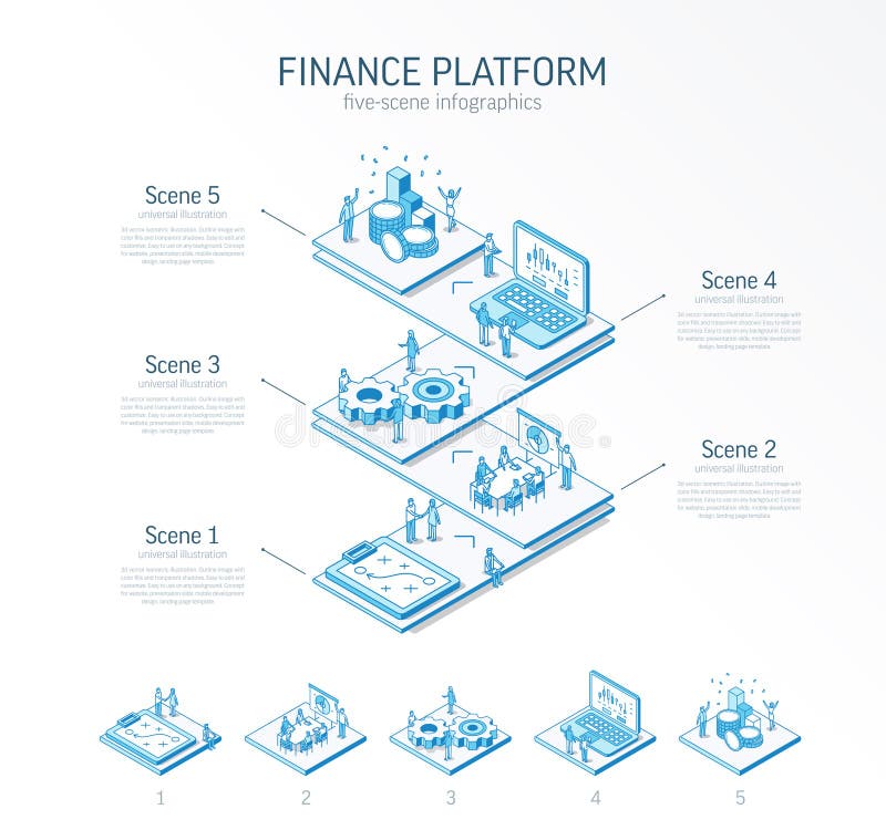 3d Line Isometric Finance Platform Infographic Template. Bank Data ...
