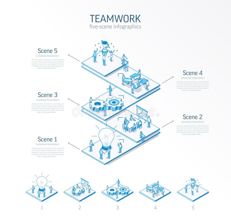3d Line Isometric Teamwork Infographic Template. Office Work. Success ...