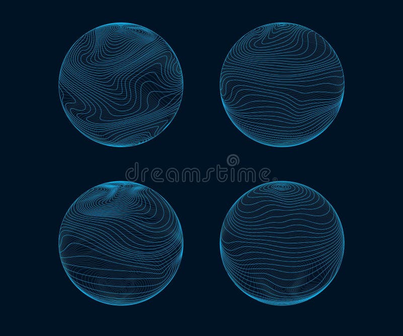 3d Line Sphere. Globe with Wavy Line Pattern, Futuristic Digital ...