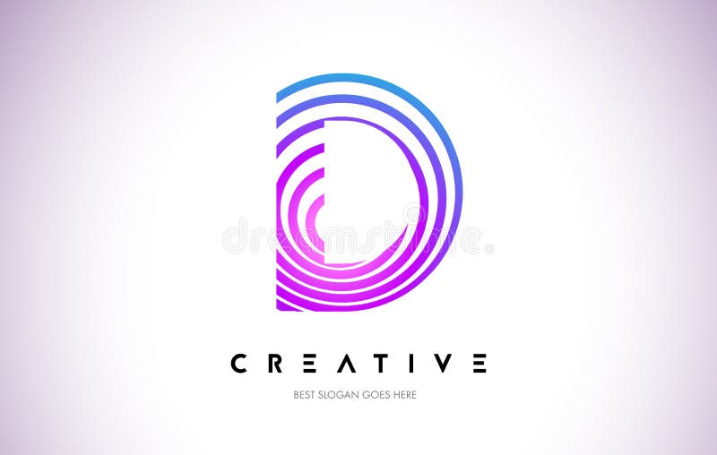 D Lines Warp Logo Design. Letter Icon Made with Purple Circular Stock ...