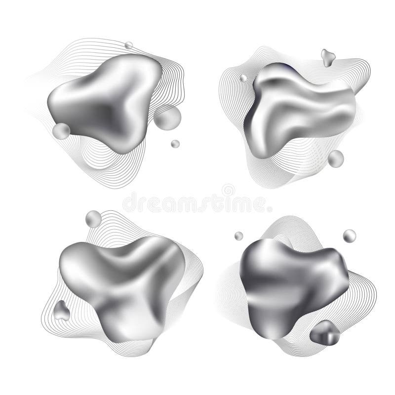 3d Liquid Chrome Abstract Shapes Set, Metal Liquid Amorphous Bubbles ...