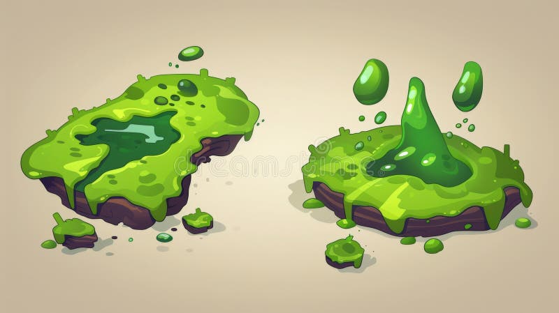 A 2D Liquid Toxic Puddle and Bubble Effect Isometric Illustration with ...