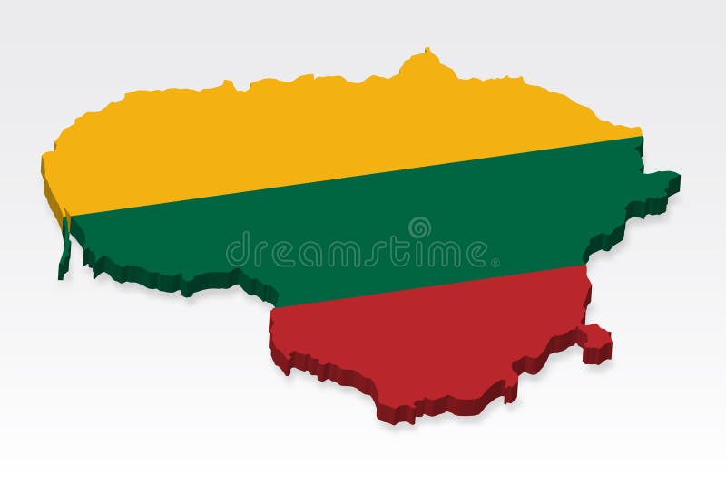 3D Lithuania Map with Flag. Three Dimensional Map of Lithuania with ...