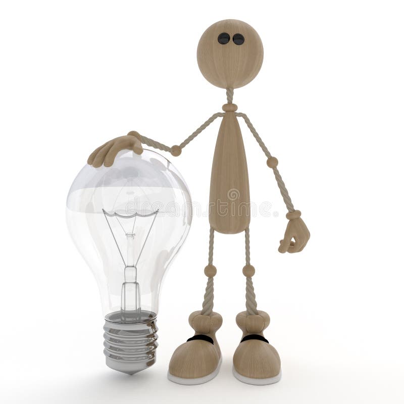 The 3D Little Man with a Bulb. Stock Illustration - Illustration of ...