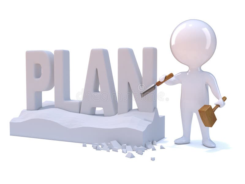 3d Little Man Carves the Word Skill Stock Illustration - Illustration ...