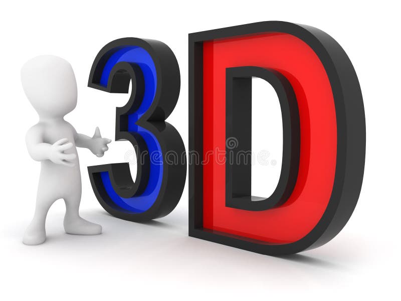 3d Little Man with a 3d Sign Stock Illustration - Illustration of ...