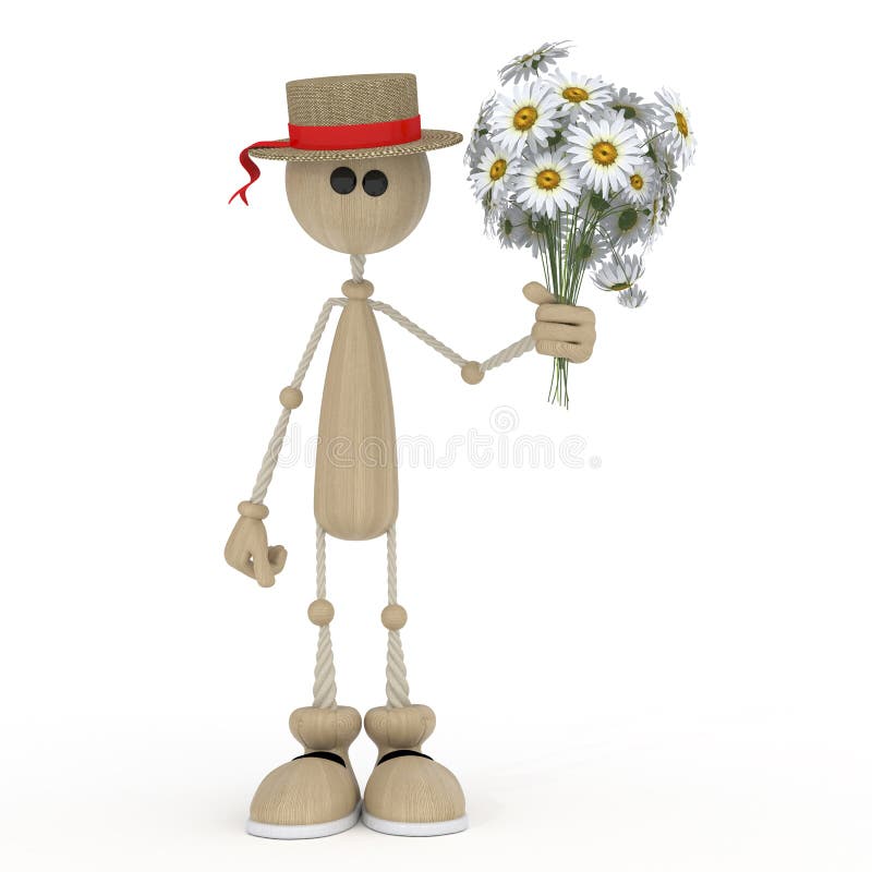 The 3D Little Man with Flowers. Stock Illustration - Illustration of ...