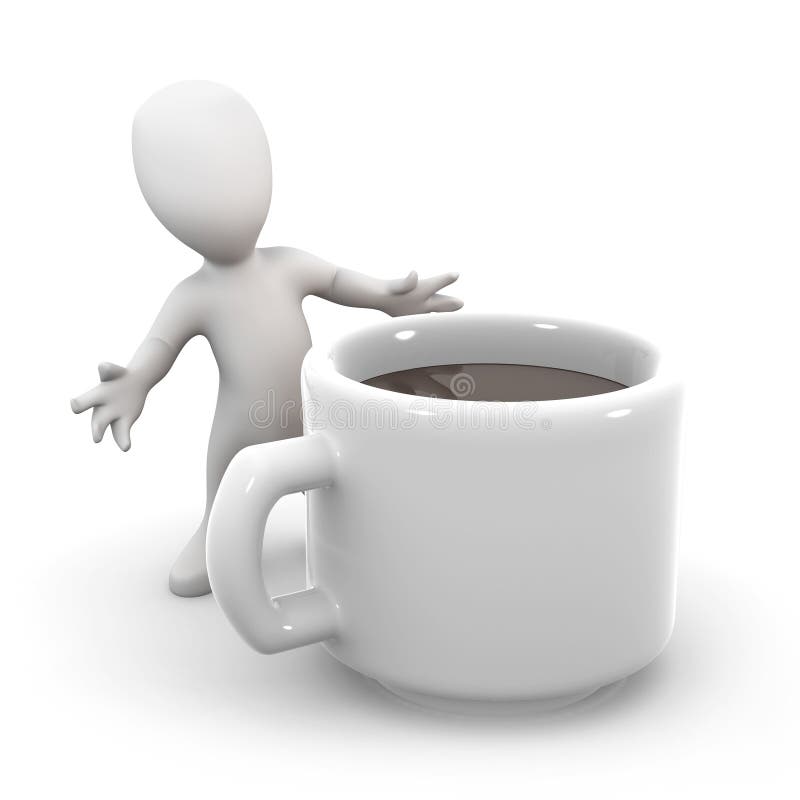 3d Little Man Has a Coffee Break Stock Illustration - Illustration of ...