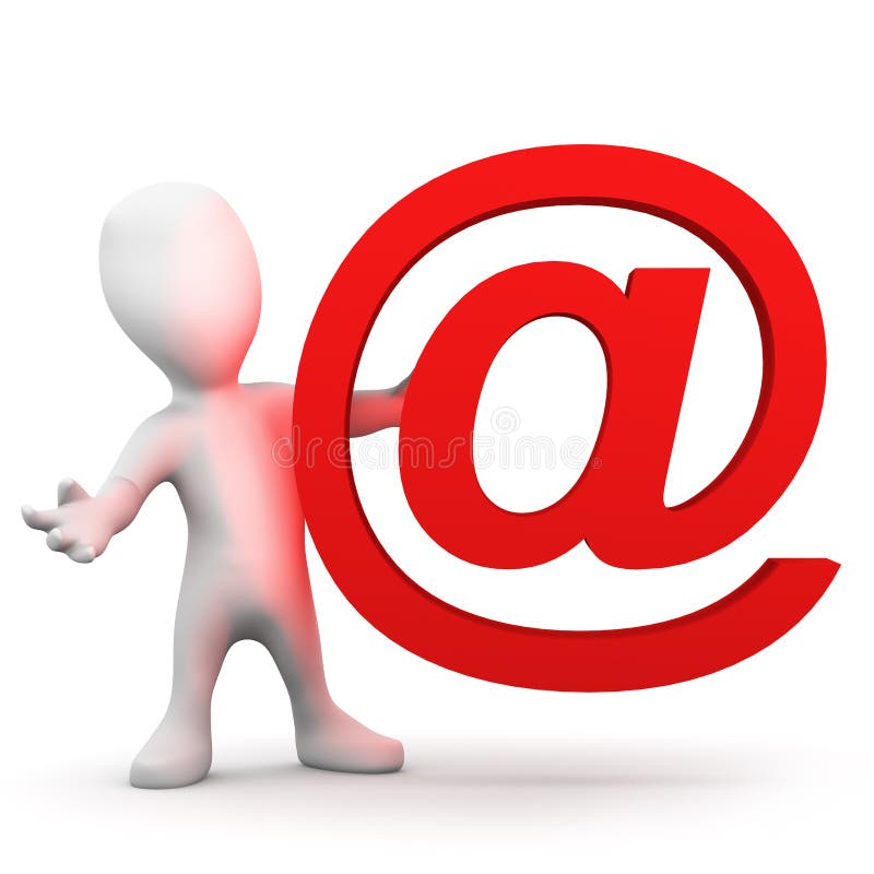 3d Little Man Has an Email Address Stock Illustration - Illustration of ...