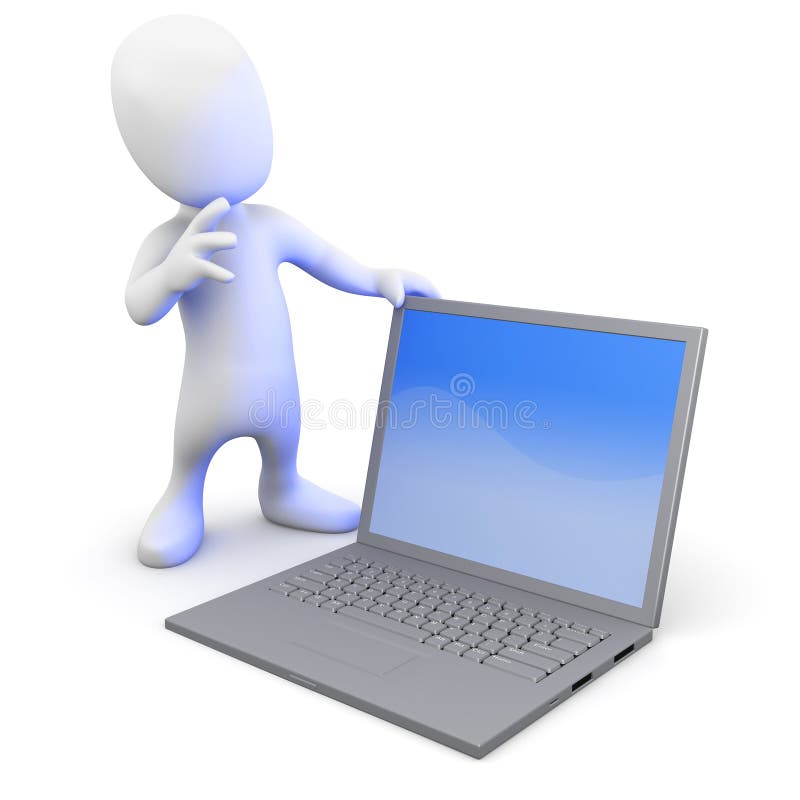 3d Little Man with a Laptop Stock Illustration - Illustration of male ...