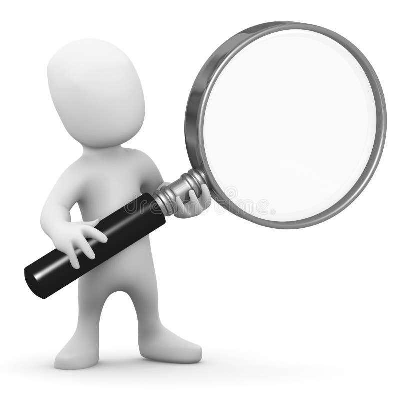 3d Little Man with a Magnifying Glass Stock Illustration - Illustration ...