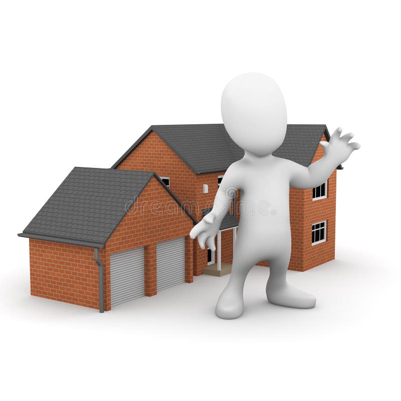 3d Little Man Outside a House Stock Illustration - Illustration of home ...