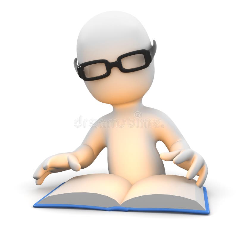 3d Little Man Reading a Book Stock Illustration - Illustration of ...