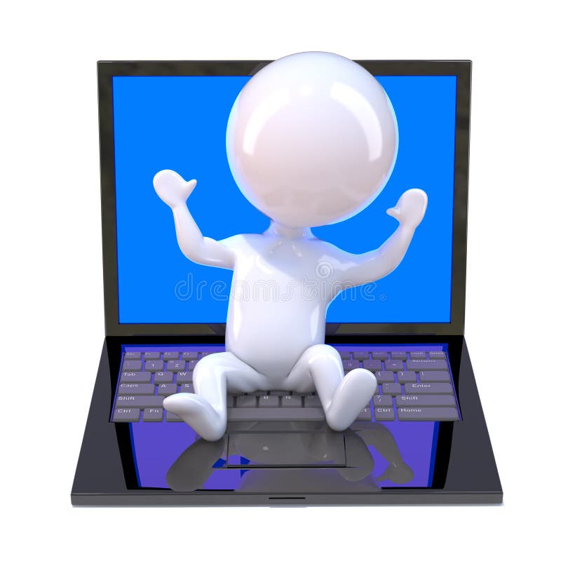 3d Little Man Sitting on a Laptop Pc Stock Illustration - Illustration ...