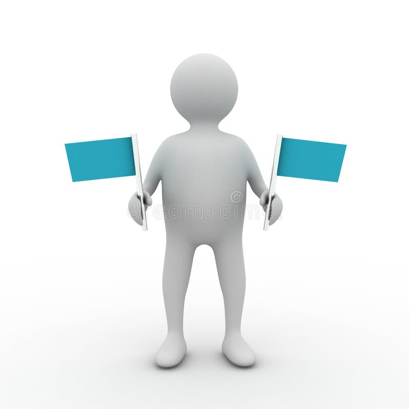 3d Little Man with Two Blue Flags Stock Illustration - Illustration of ...