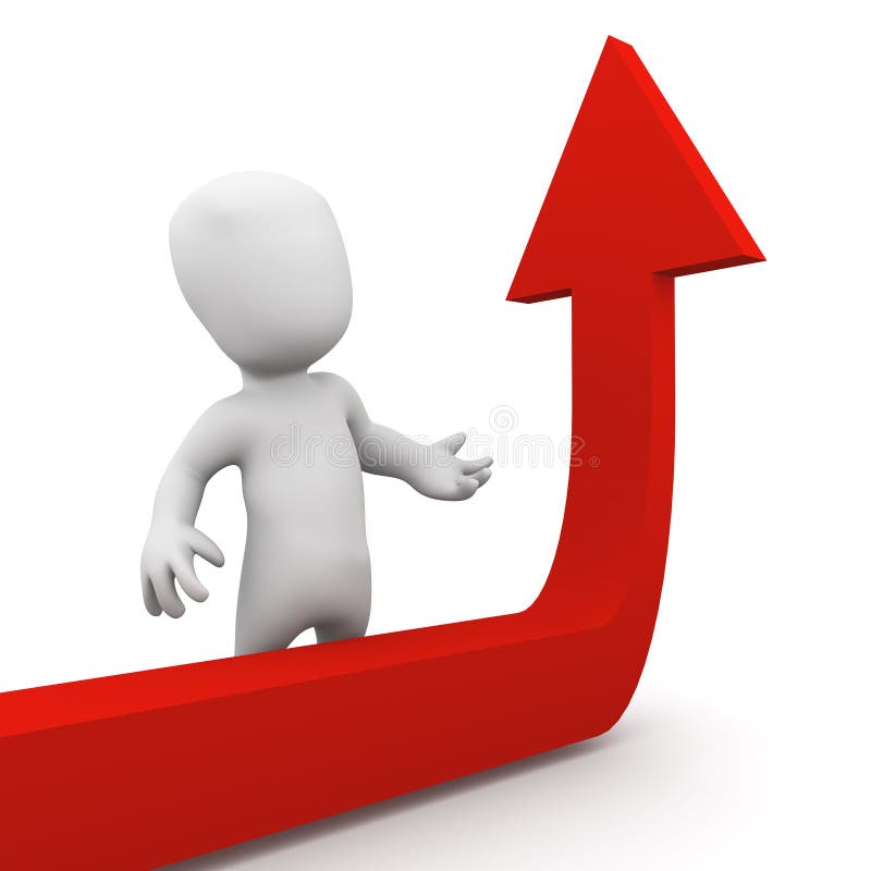 3d Little Man with Upward Pointing Red Arrow Stock Illustration ...
