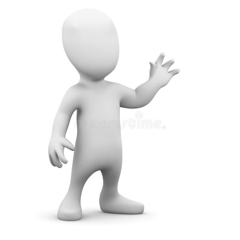 3d Little man waves hello stock illustration. Illustration of greet ...